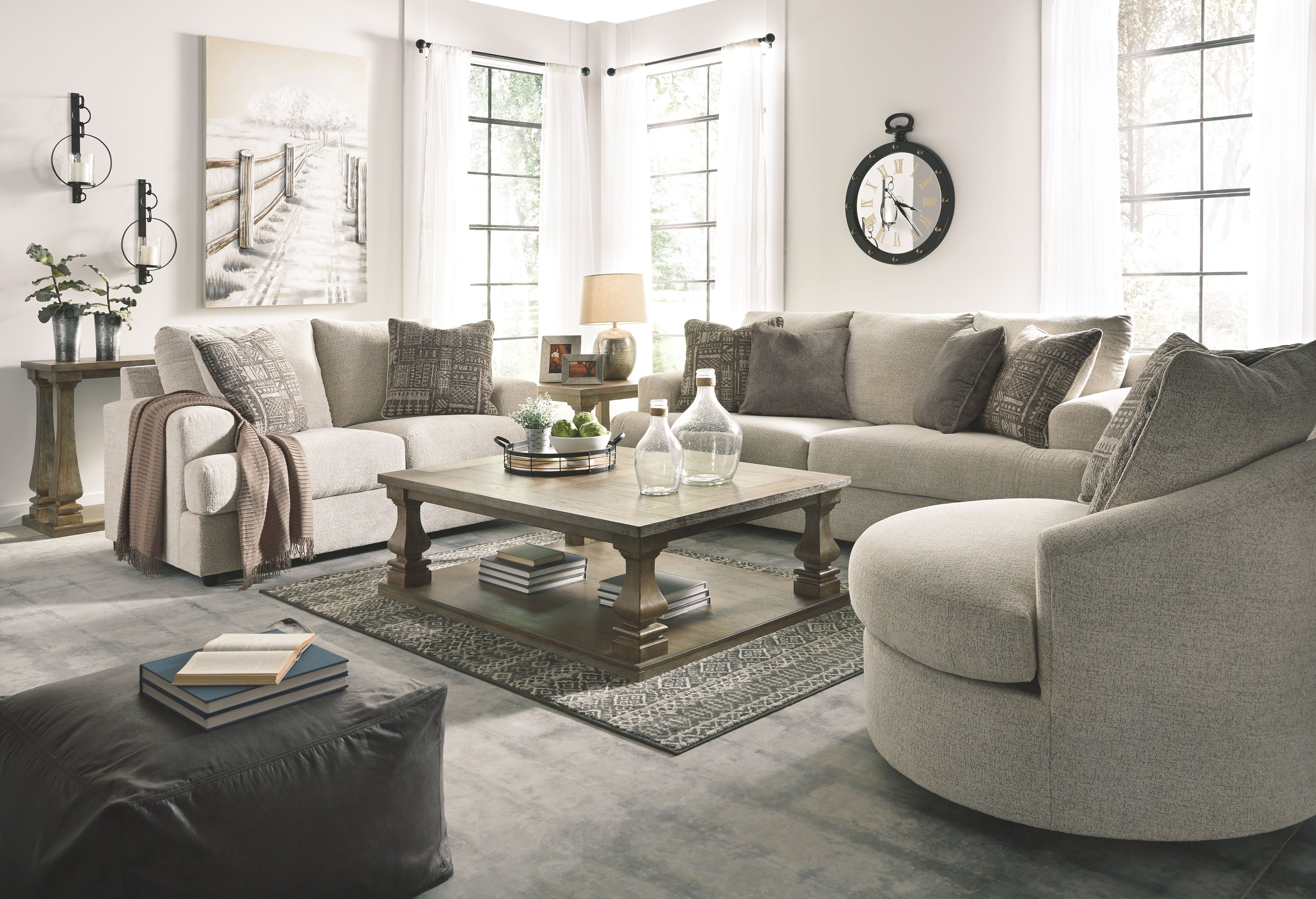 Ashley Soletren Stone 3 Pc. Sofa Loveseat Swivel Accent Chair Big Barn Home Center