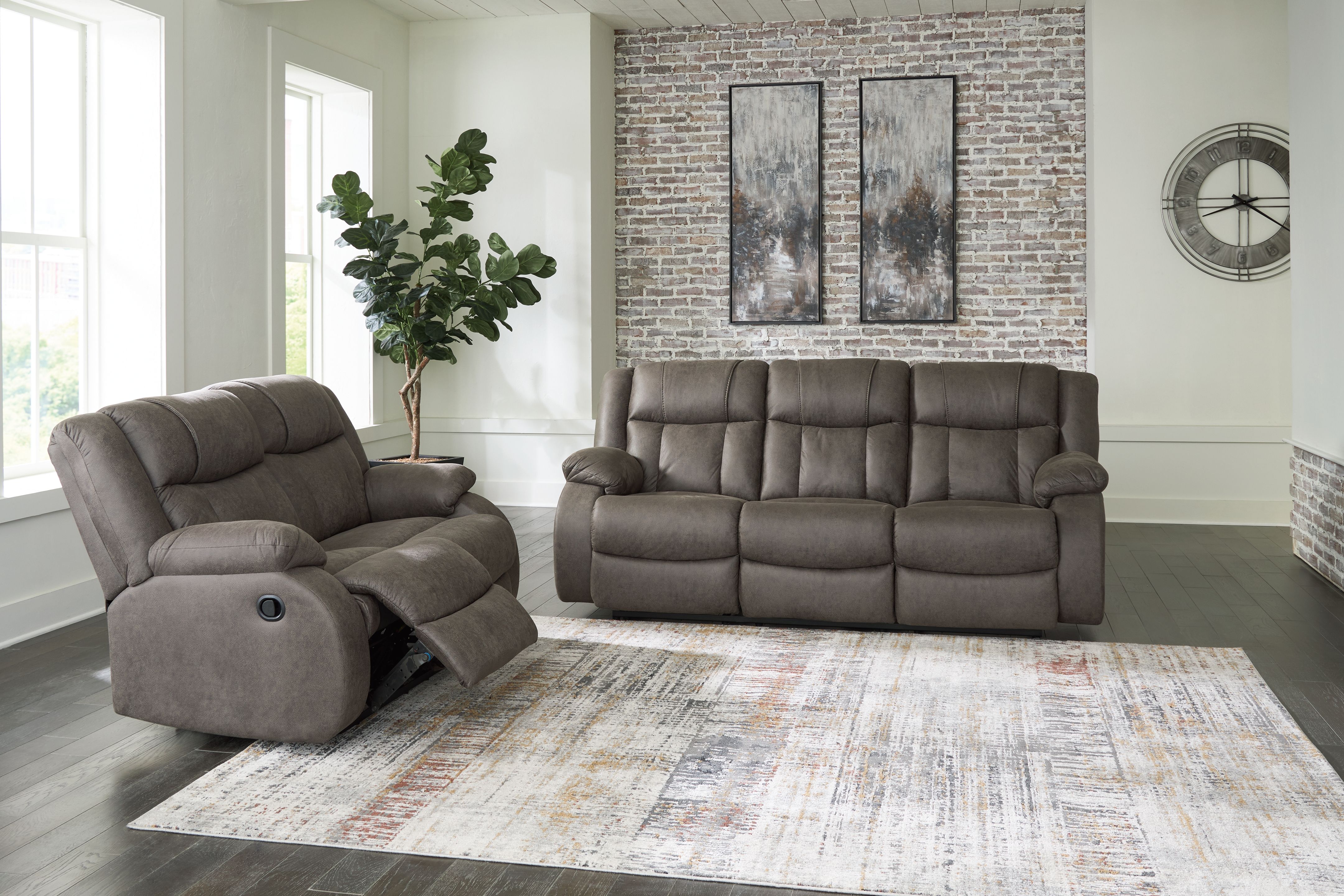 Ashley First Base Gunmetal 2 Pc. Reclining Sofa Reclining Loves FurnitureDepotOhio