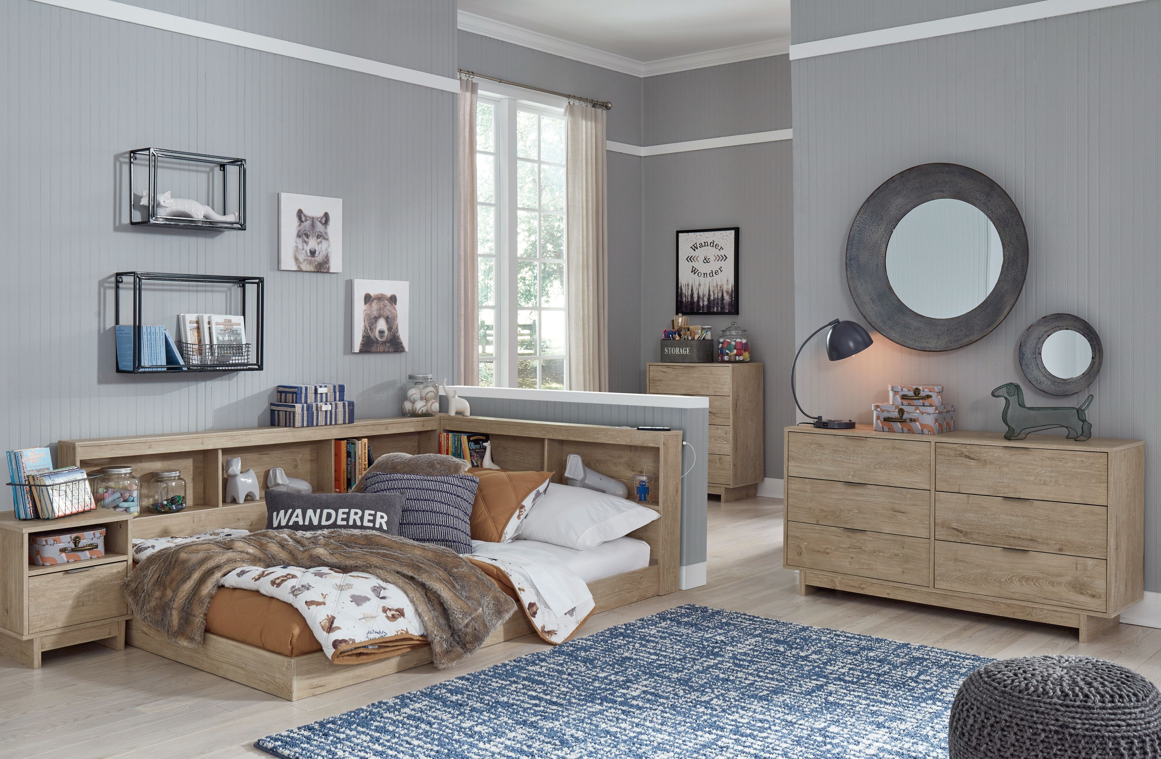 Ashley Oliah Natural 3 Pc. Dresser Full Bookcase Storage Bed Big Barn Home Center