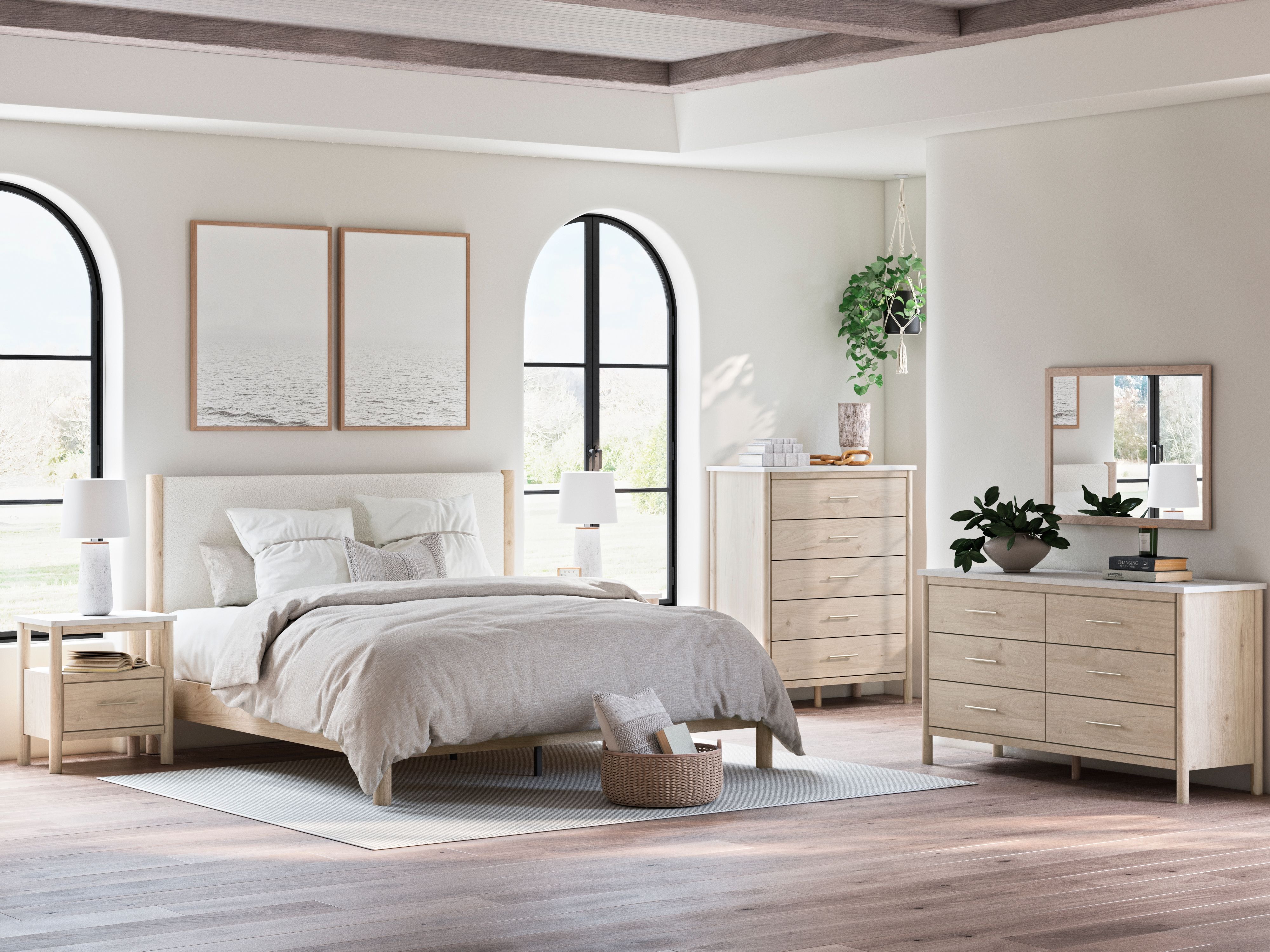 Ashley Cadmori Two tone 7 Pc. Dresser Mirror Queen Upholstered Big Barn Home Center