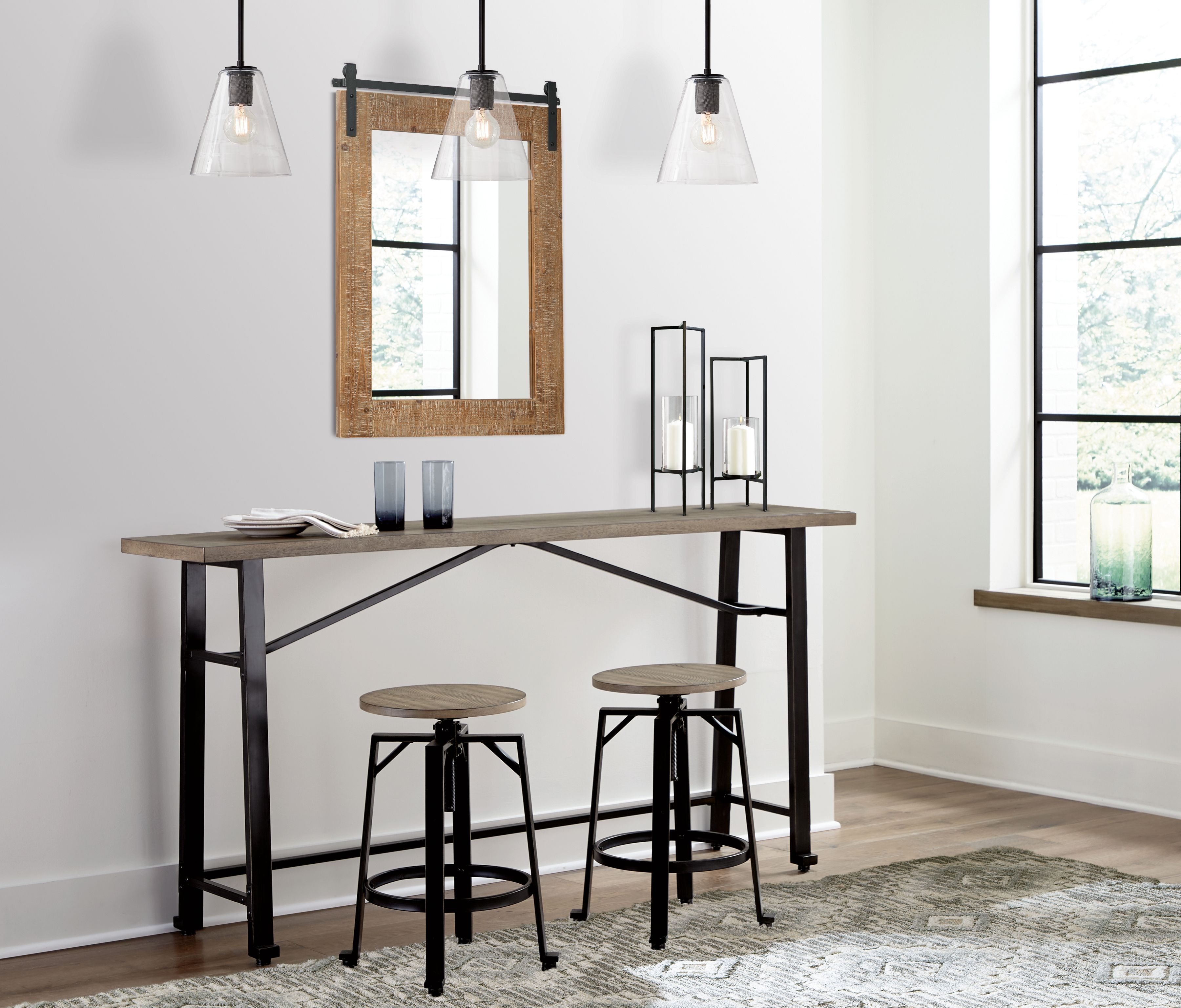 Ashley Lesterton Light Brown Black 3 Pc. Long Counter Table 2 FurnitureDepotOhio